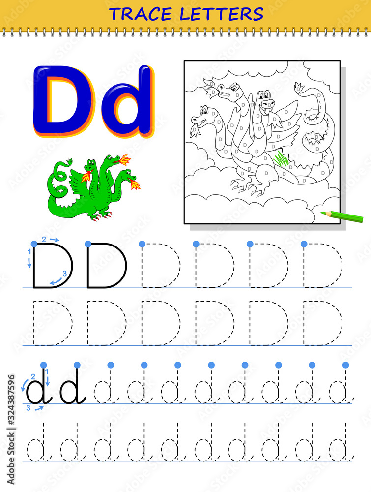 Tracing letter D for study alphabet. Printable worksheet for kids ...