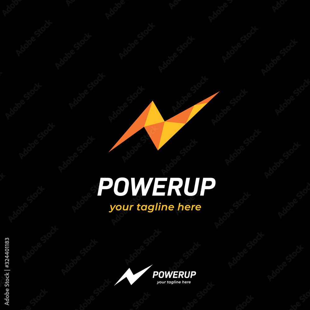 Power up energy logo with lightning bolt like N letter and line graph ...