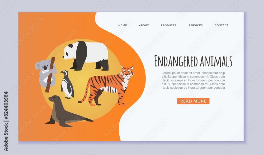 Vettoriale Stock Endangered vanishing wildlife animals website vector ...