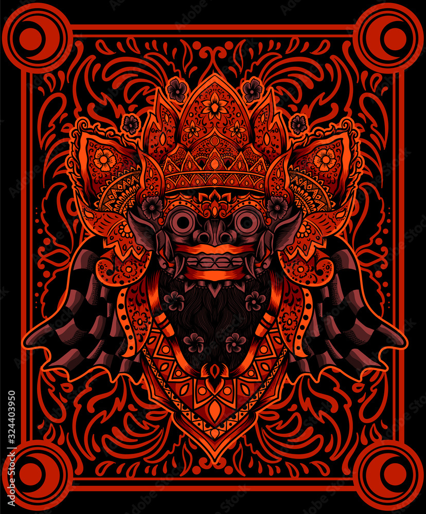 Barong head glowing red color with geometric background(balinese ...