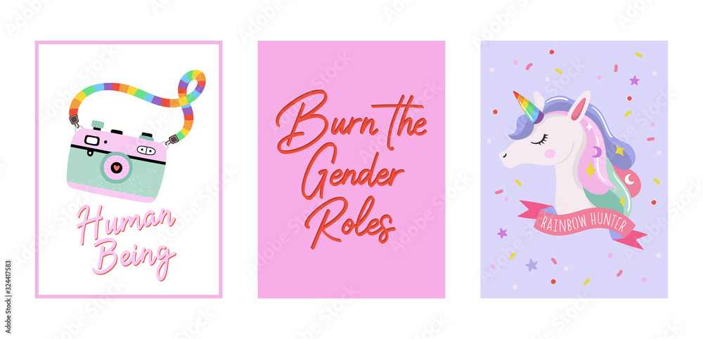 LGBTQ pride cards set. Beautiful and cute equality symbols and ...