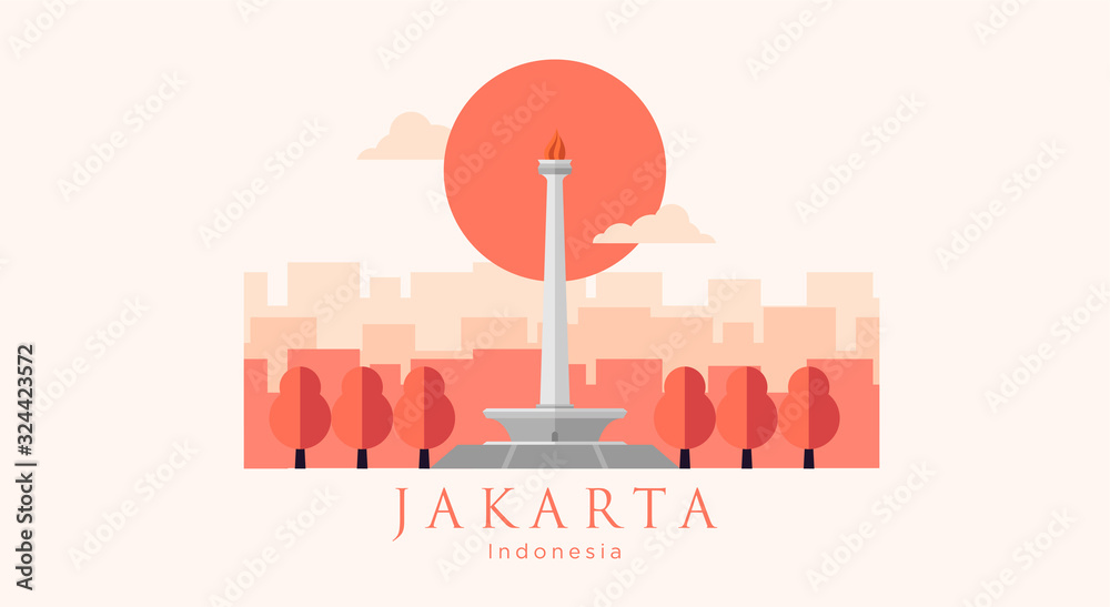Monas Flat Vector Design Illustration. National Monument of Indonesia ...