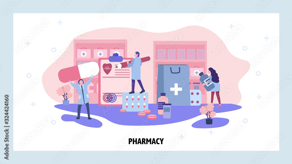 Pharmacy store concept. Online drugstore, doctor and nurse in hospital ...