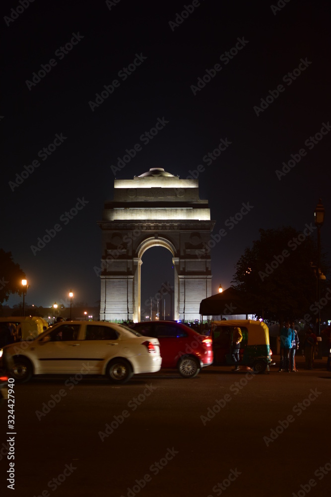 India Gate night view with dim light in Delhi India Stock Photo | Adobe ...