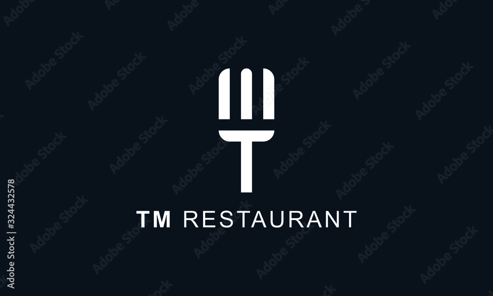 Minimalist abstract line art letter TM restaurant logo. This logo icon ...