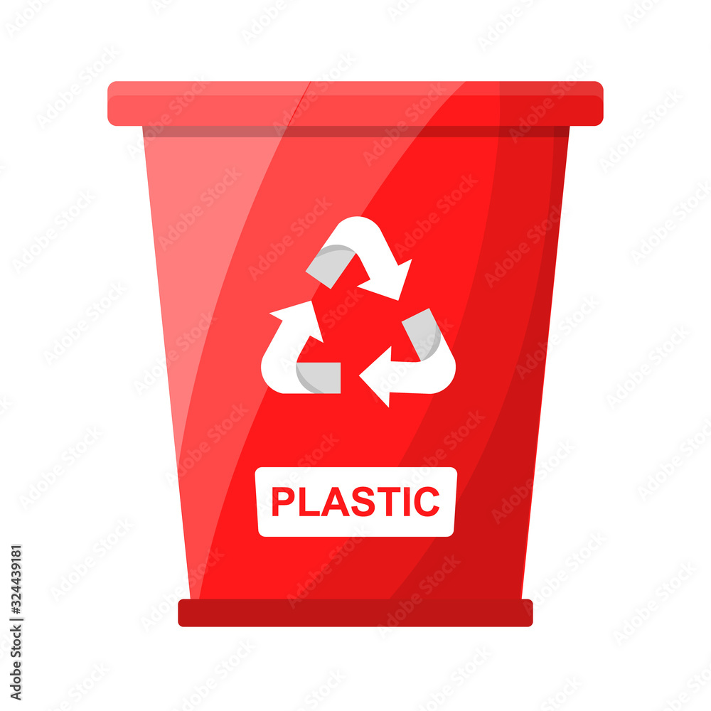Garbage Waste Sorting Plastic Recycle Bin Red Color Flat Vector ...