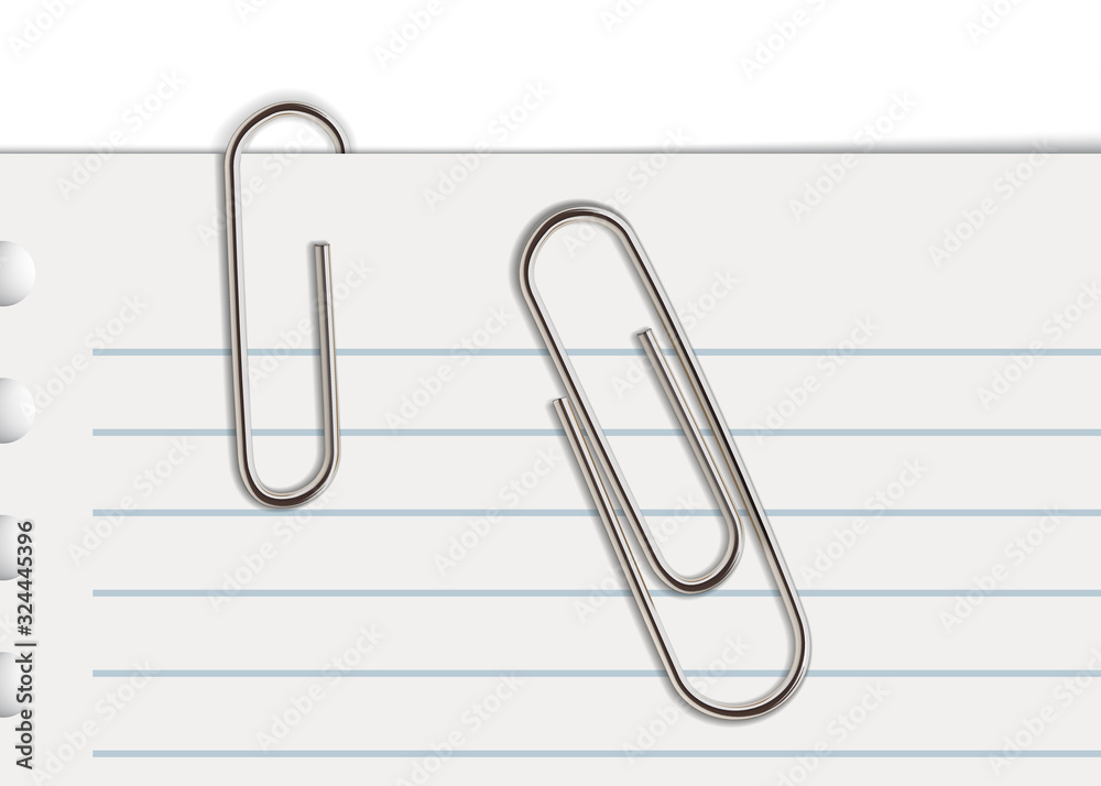 Note, notebook lined page with paper clips realistic vector ...