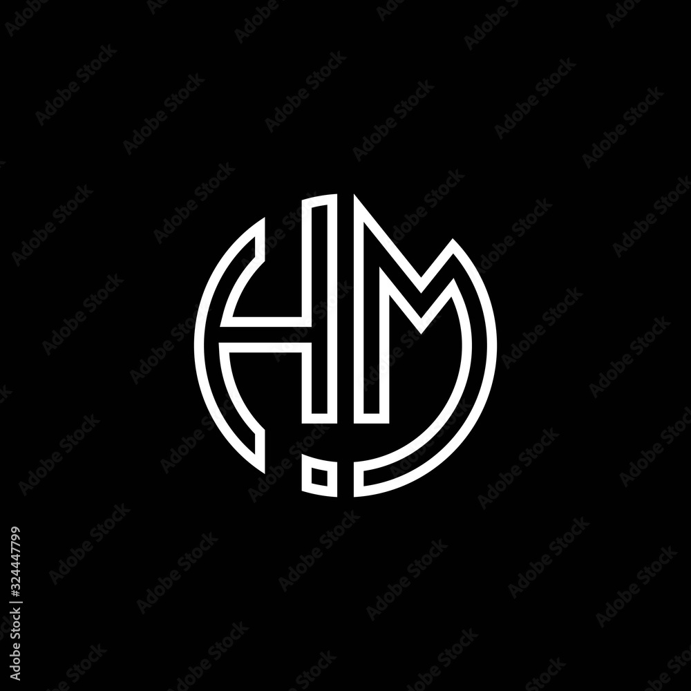 HM monogram logo circle ribbon style outline design template Stock ...