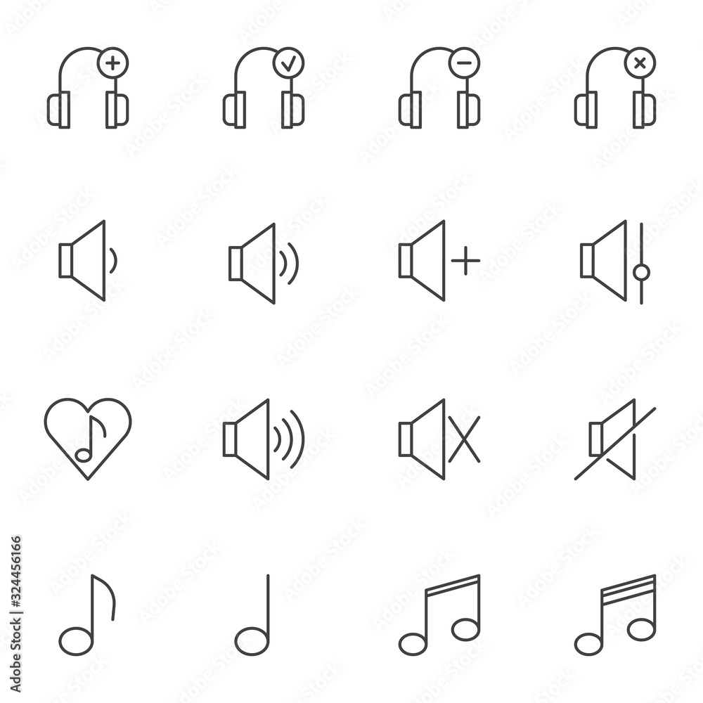 Sound, audio line icons set. linear style symbols collection, outline ...