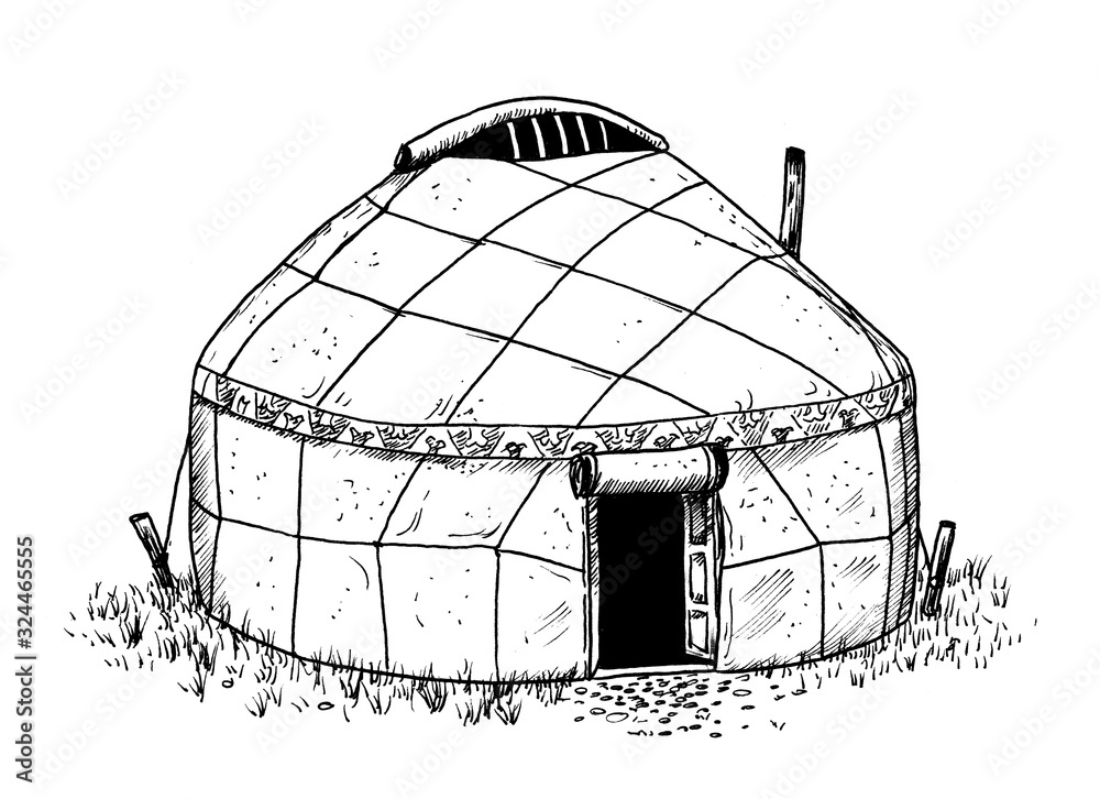 Drawing of Kyrgyz yurt. Stock Illustration | Adobe Stock