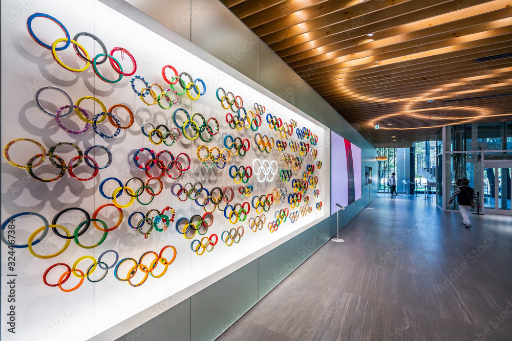 TOKYO, JAPAN - November 1,2019 : The five ring symbol of the Olympic ...
