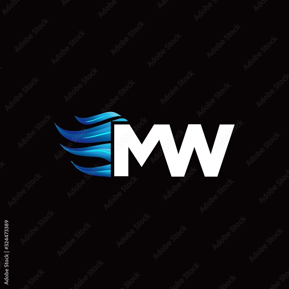 MW monogram logo with blue fire style design template Stock Vector ...