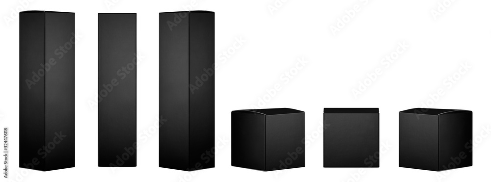 Collection of rectangle tall and square black paper boxes - different ...