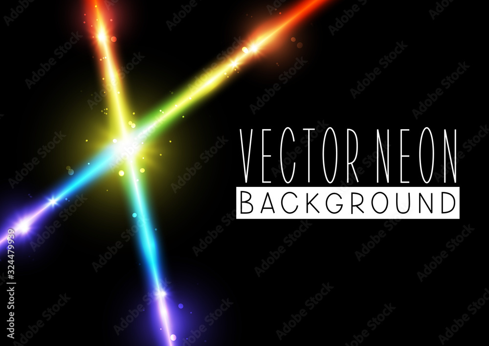 Bright neon rainbow crossed lines on black background - vector shiny ...
