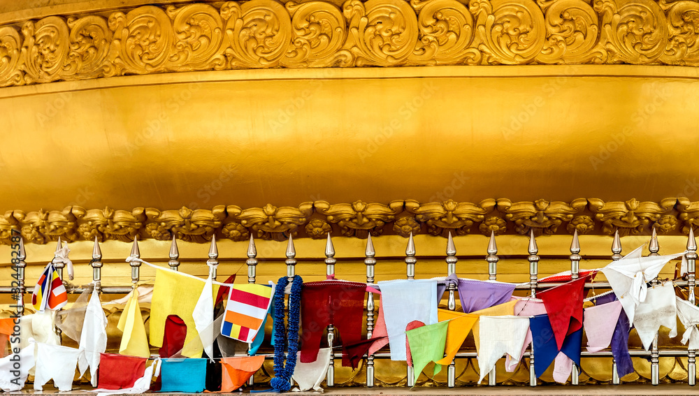 buddhist flag gold background in vesak day banner Stock Photo | Adobe Stock