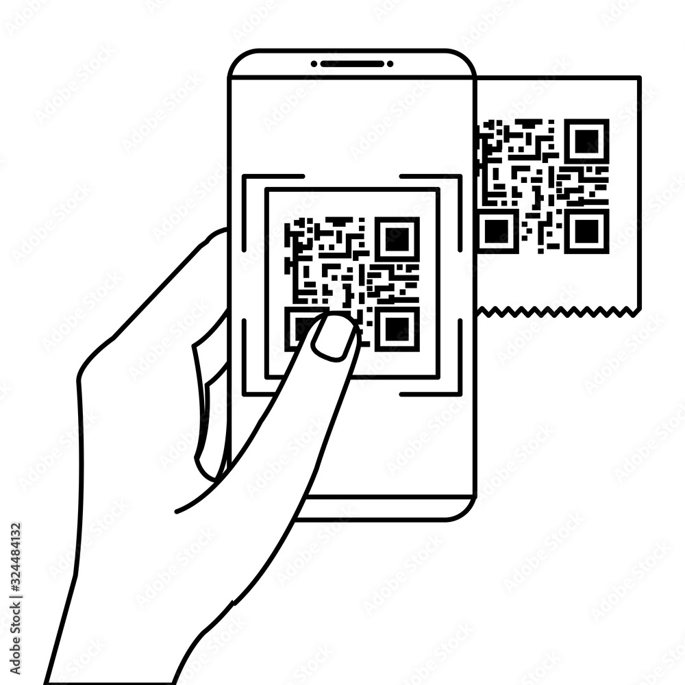 hand using smartphone with scan code qr vector illustration design ...