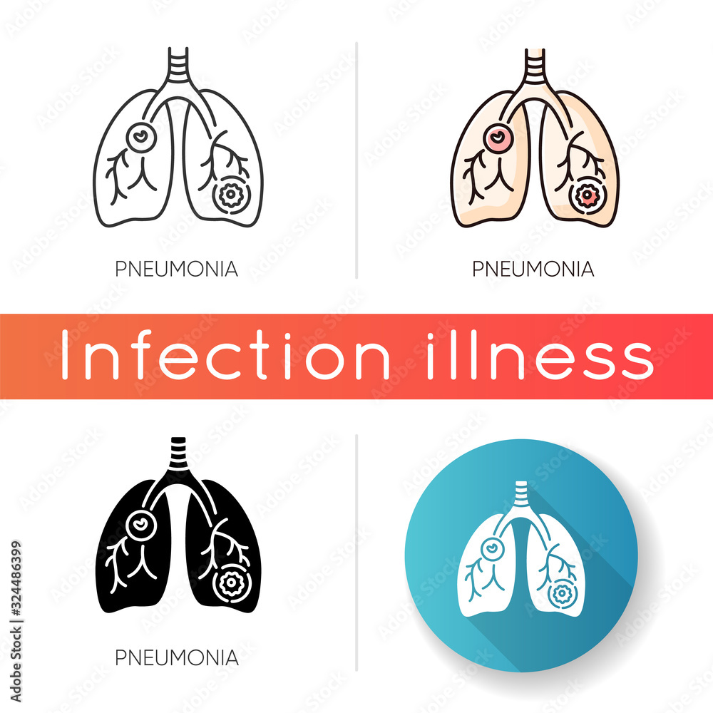 Pneumonia icon. Linear black and RGB color styles. Dangerous ...