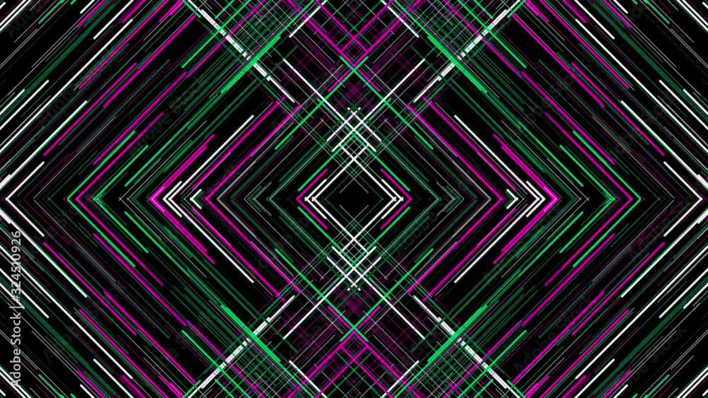 Pattern of lines with interference on black background. Animation. Triangular mirror pattern of ...