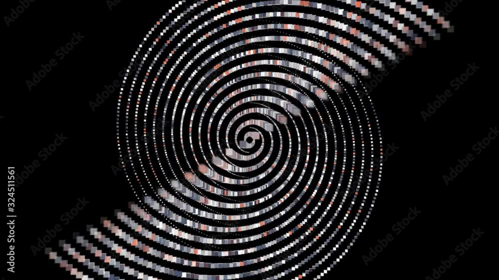 Animation with swirling spiral of squares on black background ...