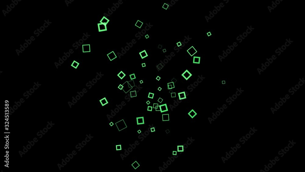 Colored squares splash out and spread out on black background ...