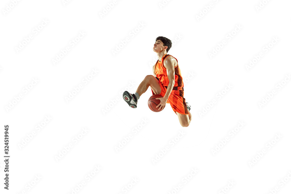 Young basketball player of team wearing sportwear training, practicing ...