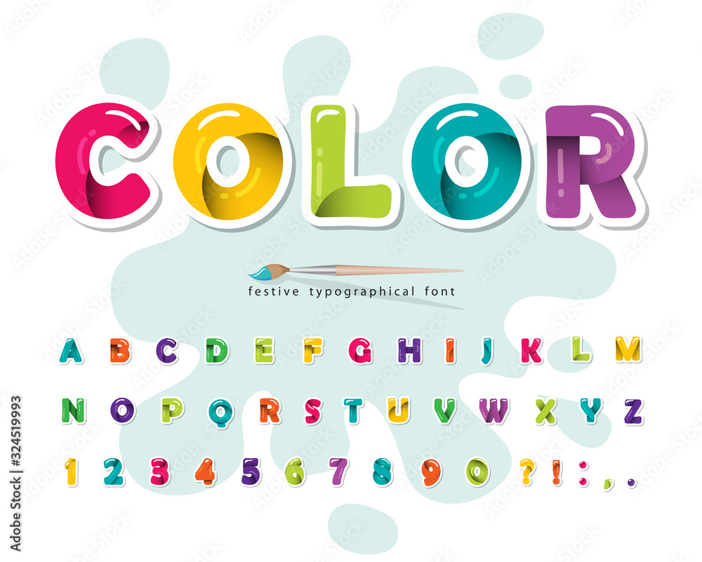 Cartoon modern colorful font. Creative paint ABC letters and numbers ...