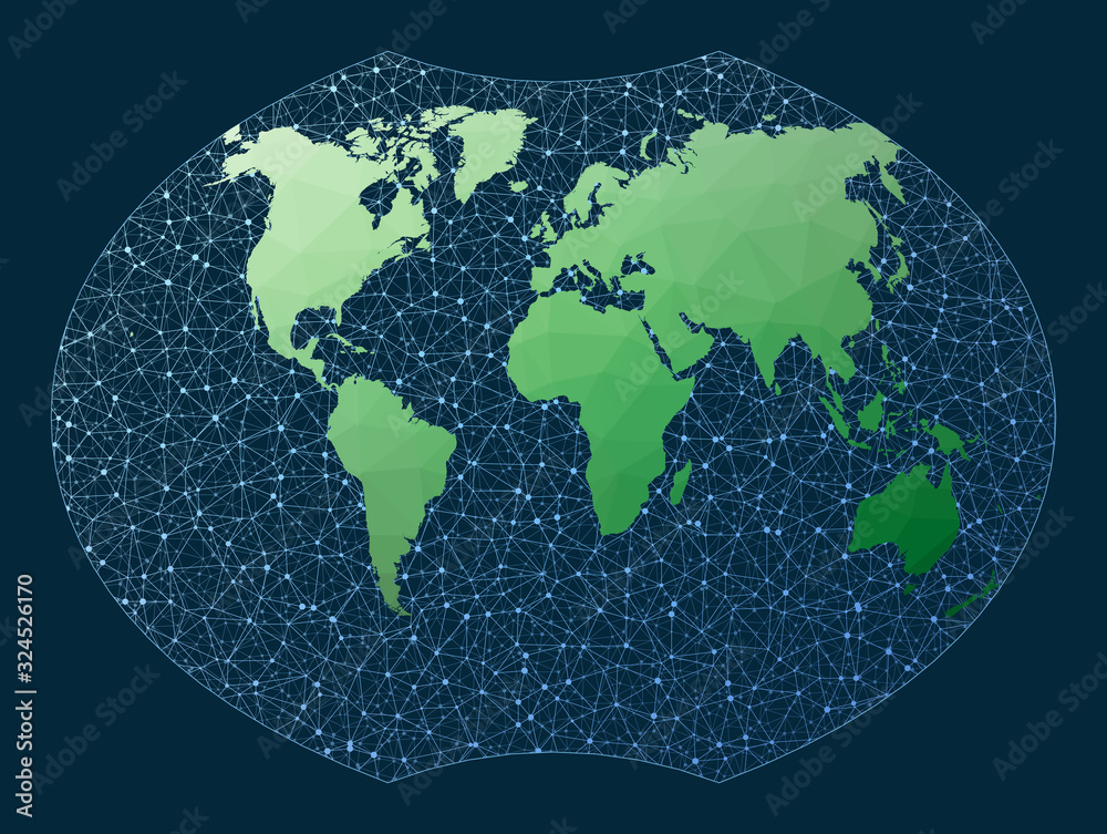 Internet and global connections map. Ginzburg 6 projection. Green low ...