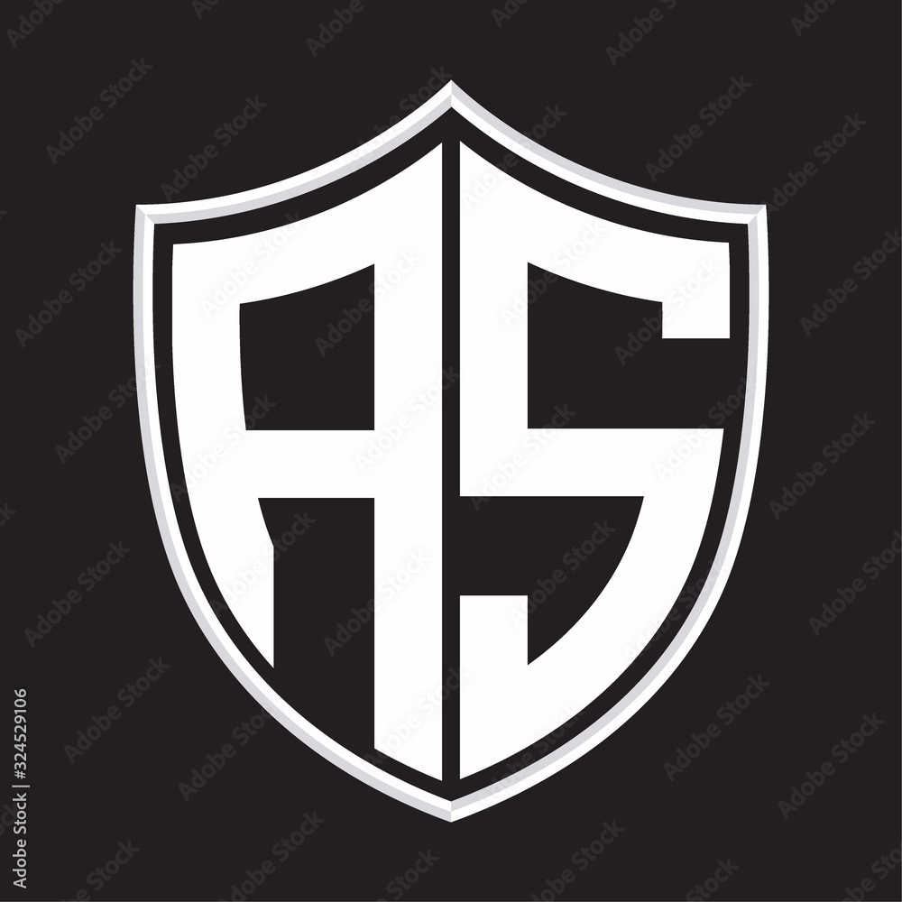 AS Logo monogram with shield shape isolated on outline design template ...