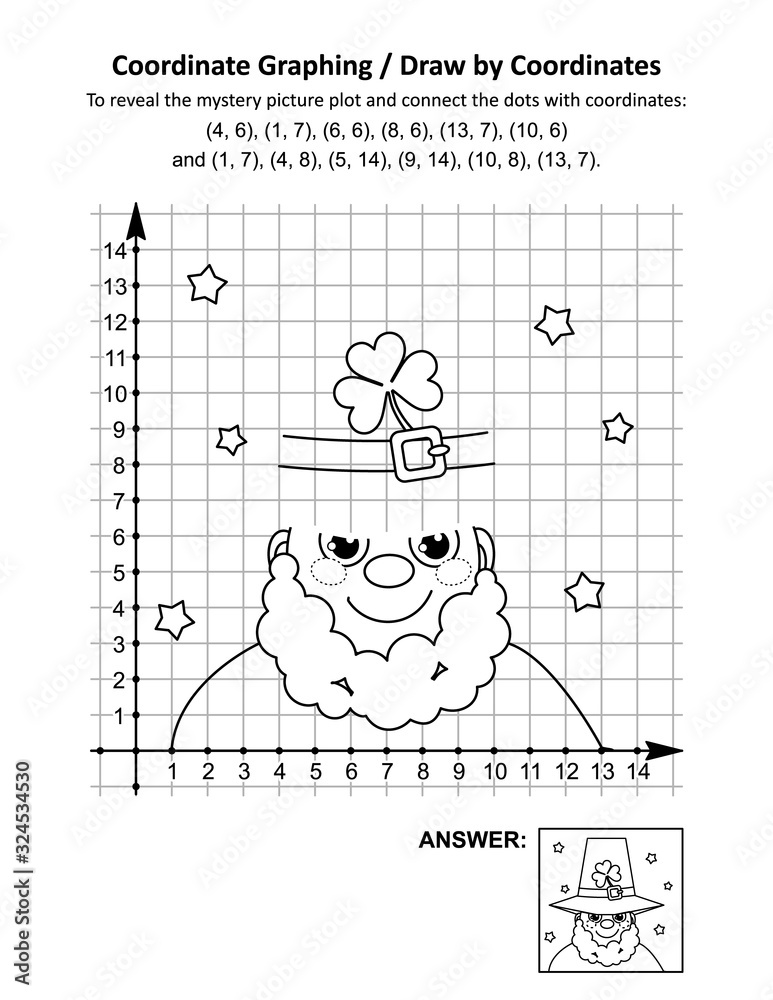 Coordinate graphing, or draw by coordinates, math worksheet with St ...