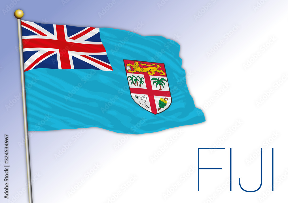 Fiji official national flag with coat of arms, vector illustration ...