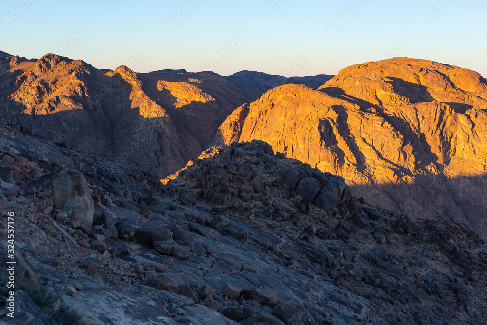 Egypt. Mount Sinai in the morning at sunrise. (Mount Horeb, Gabal Musa ...