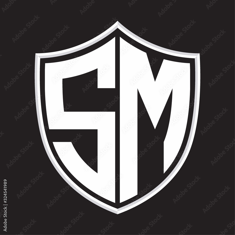 SM Logo monogram with shield shape isolated on outline design template ...