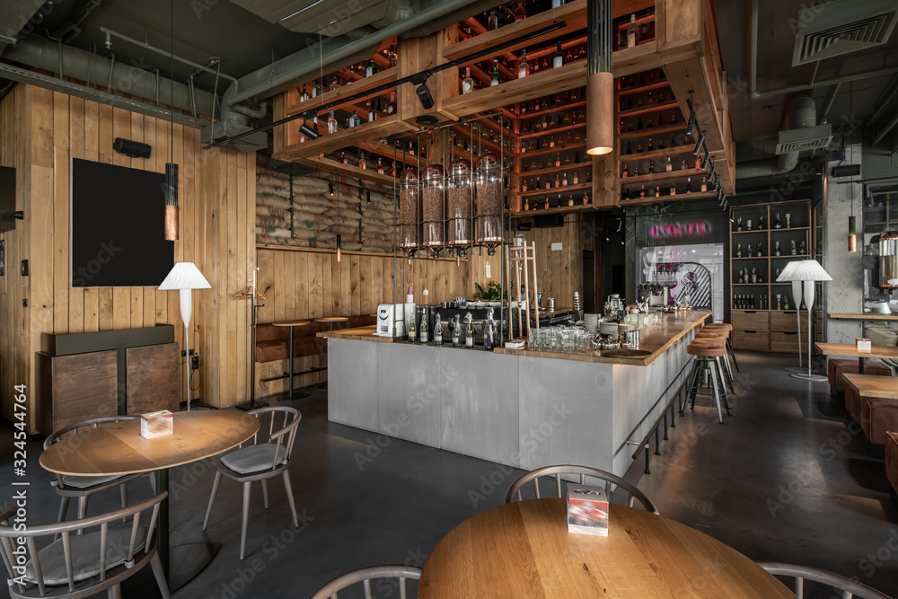 Interior of modern cafe in loft style Stock Photo | Adobe Stock