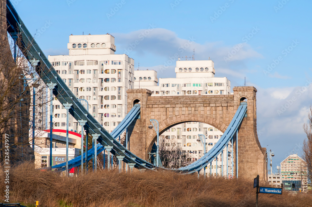 Wroclaw, Poland, February 2020.Grunwald bridge (most grunwaldzki) with ...