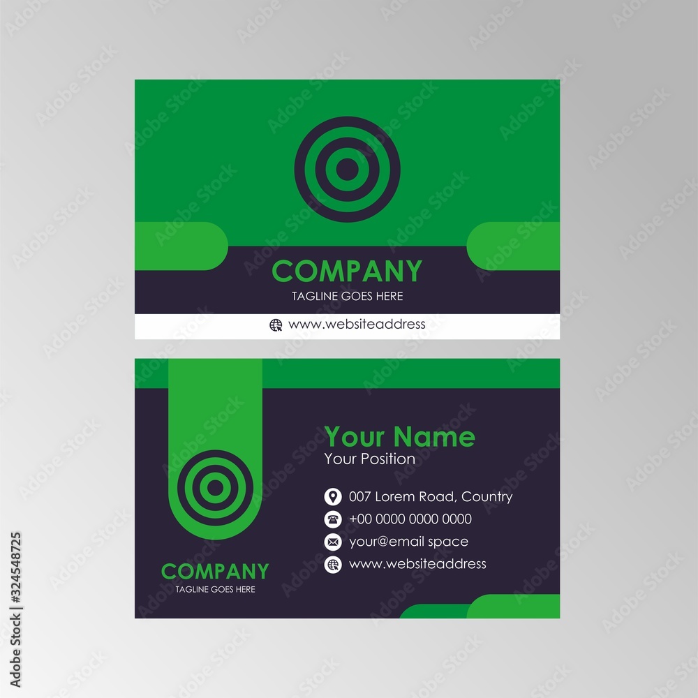 Simple flat abstract business card design with green and black color ...