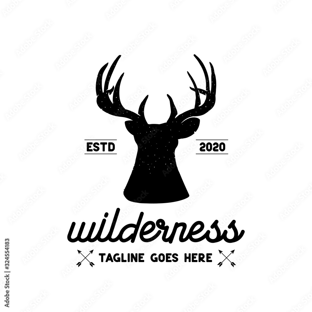 Wilderness Logo Vector with Deer Head Silhouette in Rugged Classic ...