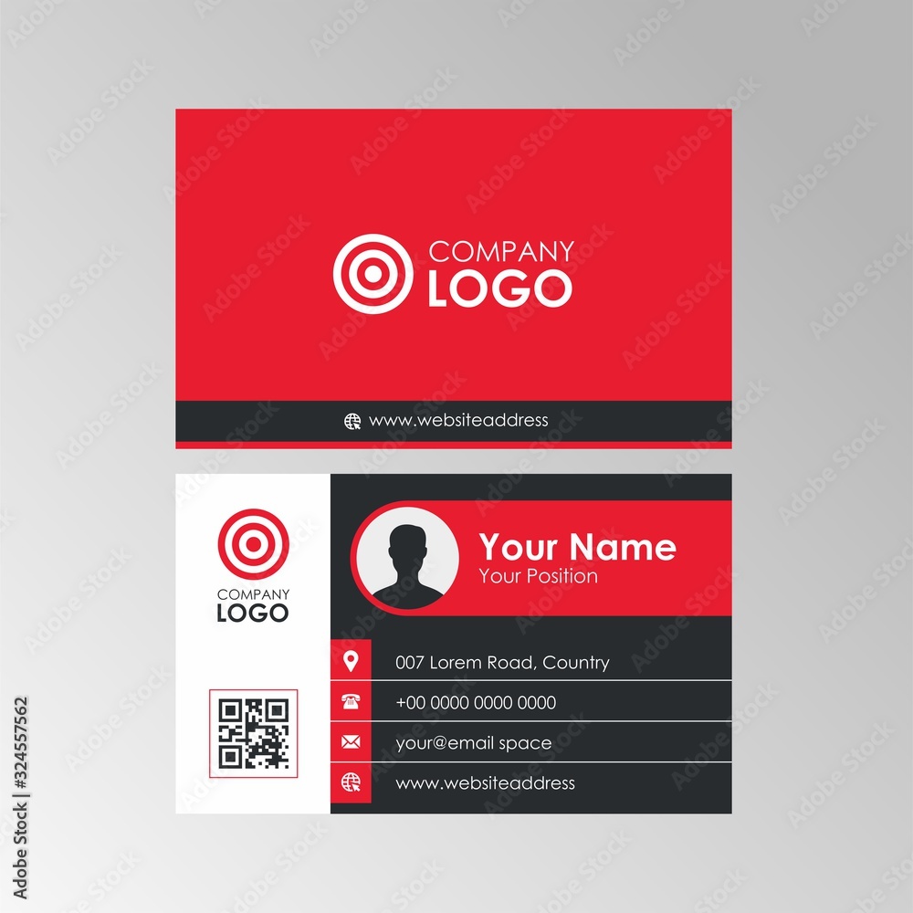Simple clean red and black business card with qr code design ...