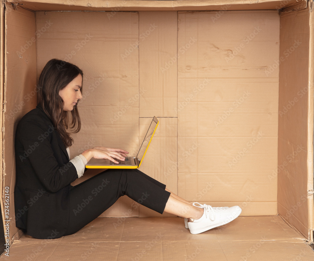 business woman addicted to working on the computer, staring at the ...