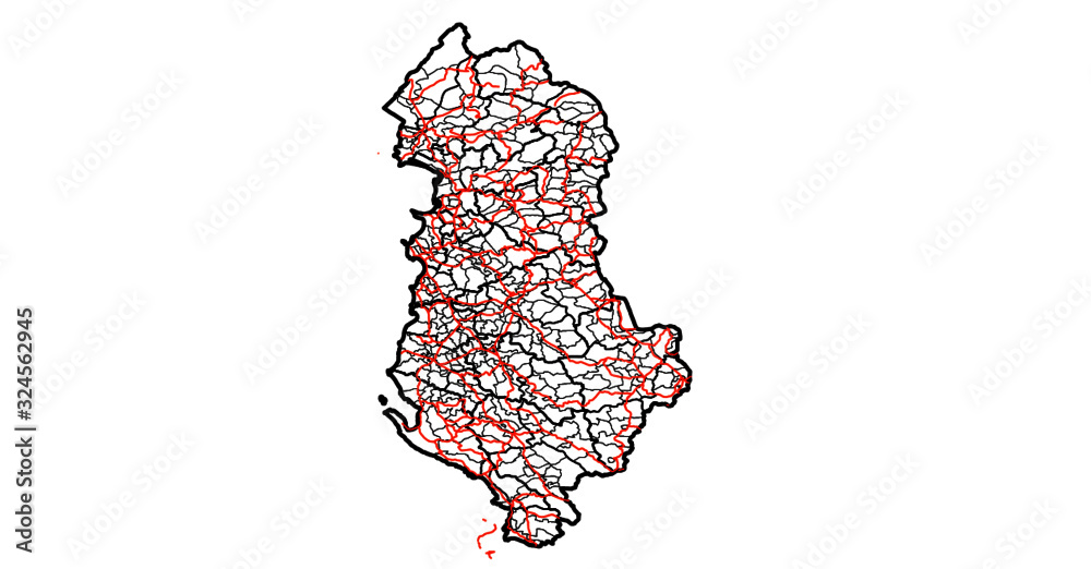 High detailed vector map wiht roads- Albania Stock Vector | Adobe Stock