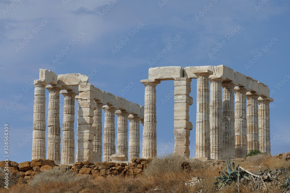 The Remains of a Greek temple dedicated to Poseidon, on the promontory ...