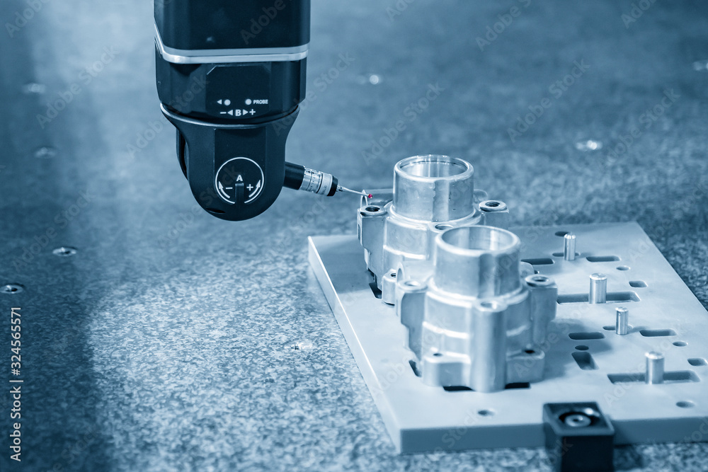 The multi-axis,CMM probe measure dimension of the aluminium casting ...