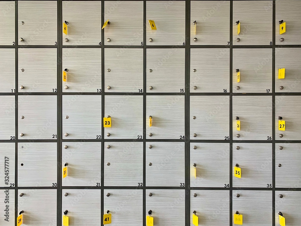 Background texture: light lockers in the locker room. Lockers in a ...
