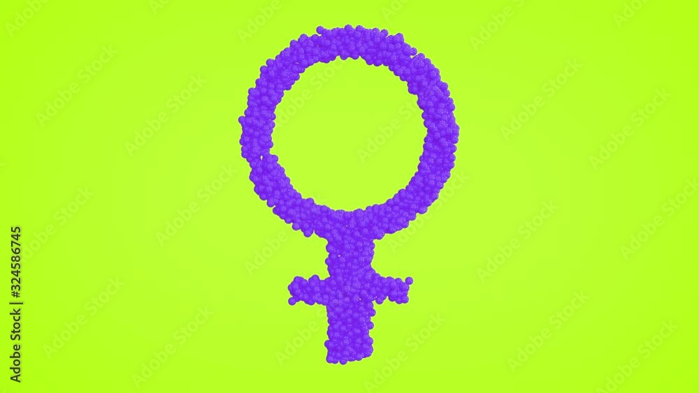 3d Looped animation of female (Venus) symbol. Small balls shapes wavy ...