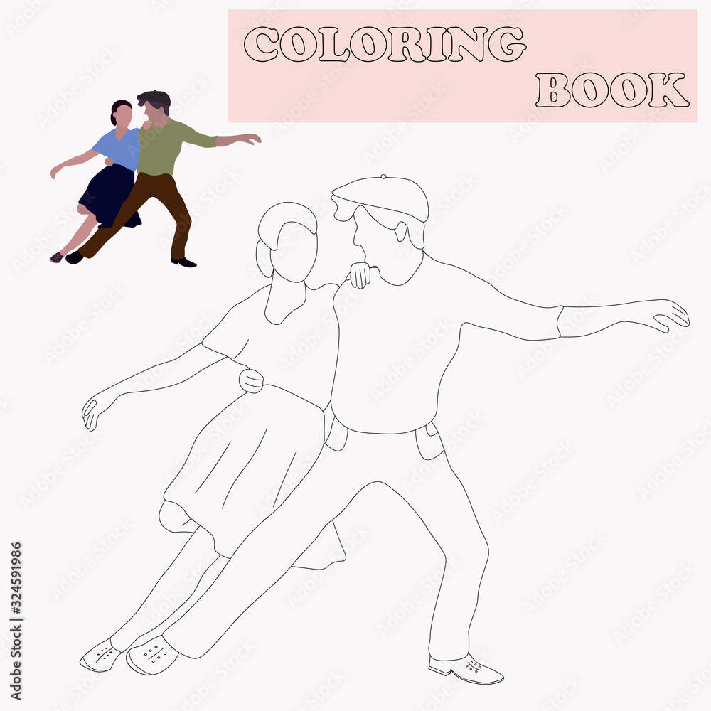Coloring book or page cartoon of dancing people for kids. Cute colorful ...
