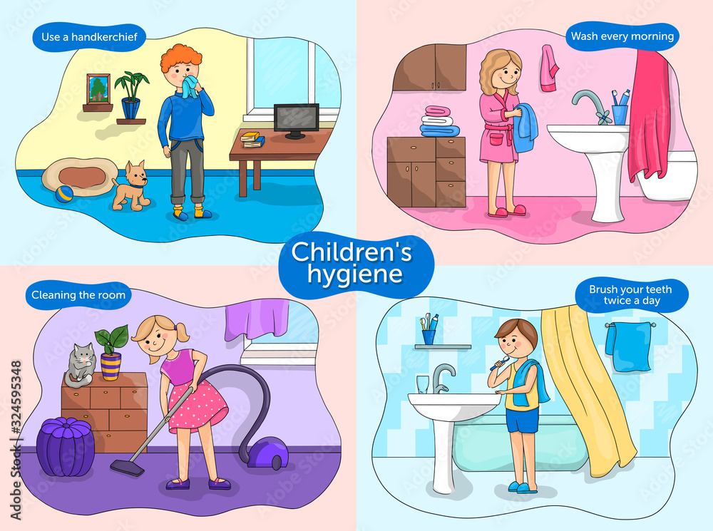 Vector illustration poster baby hygiene. Educational poster for ...