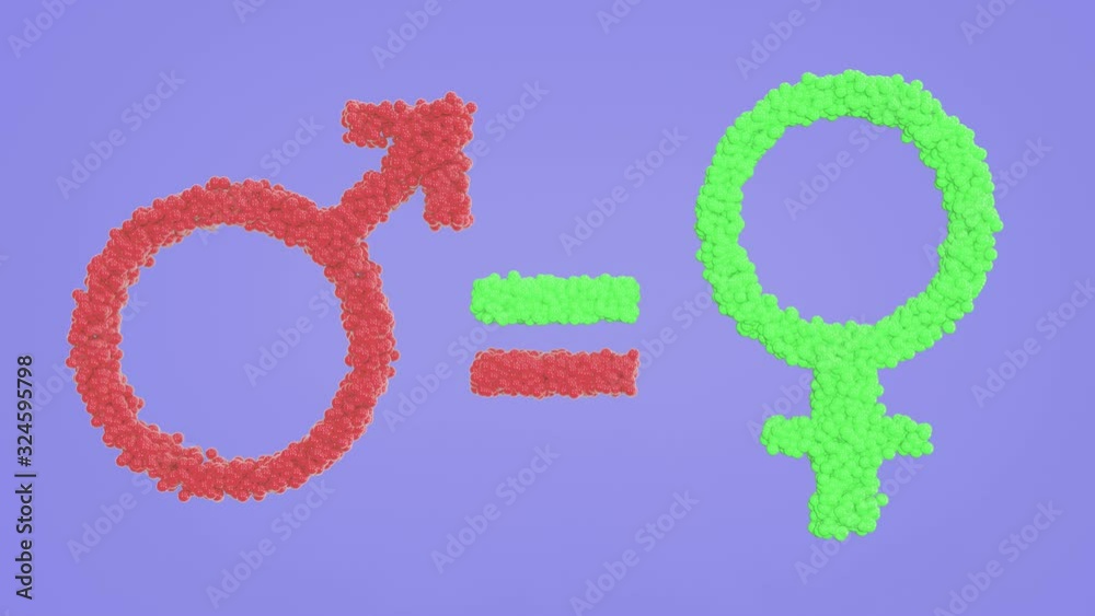 3d Looped animation of gender equality symbol. Small balls shapes wavy ...