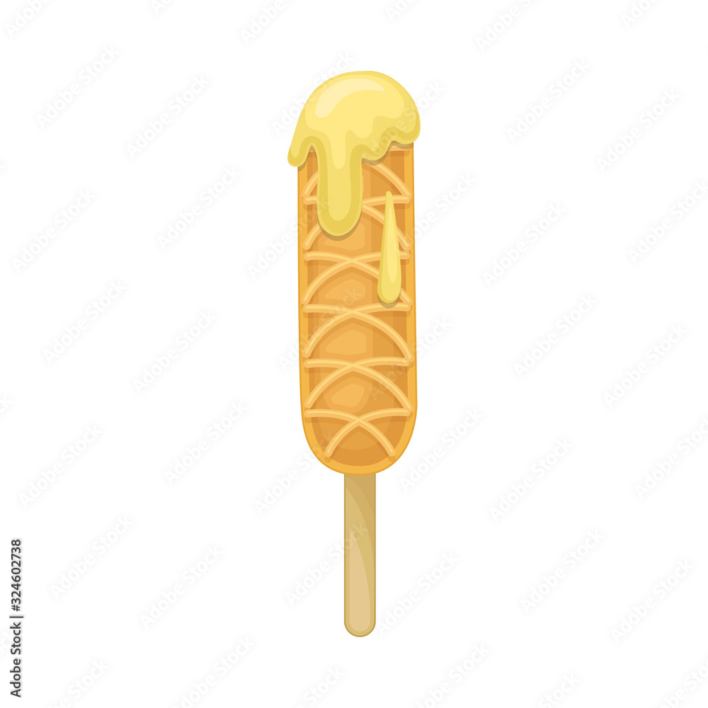 Waffle with Textured Surface and Creamy Topping on Stick Vector ...