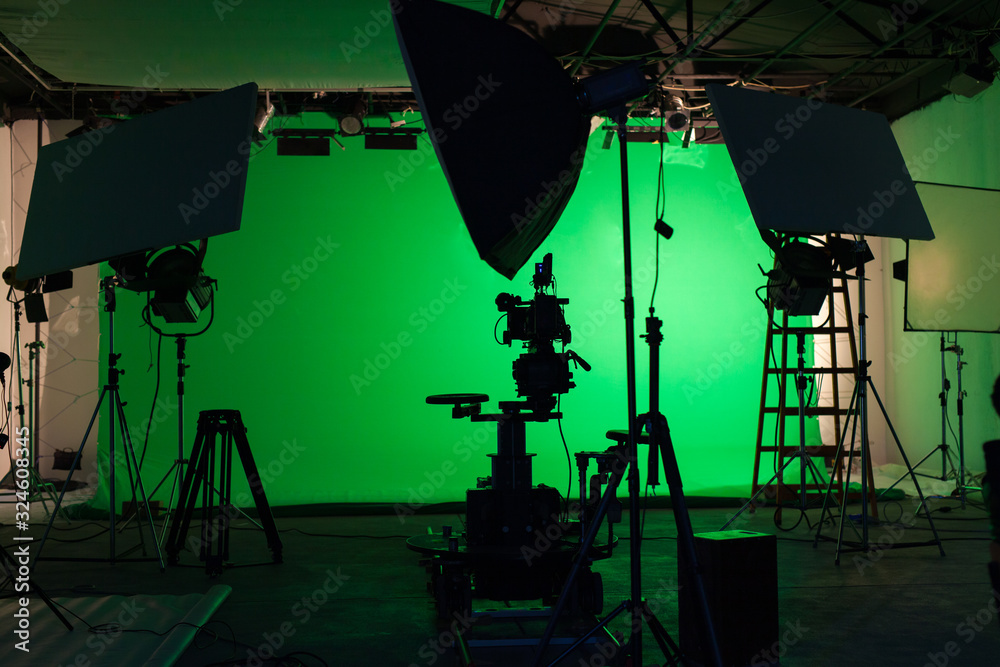 Shooting studio set with professional equipment and green screen Stock ...