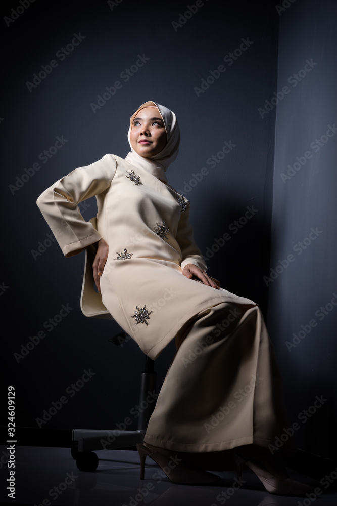 Hijab beauty and fashion editorial concept. A beautiful Muslim model in ...