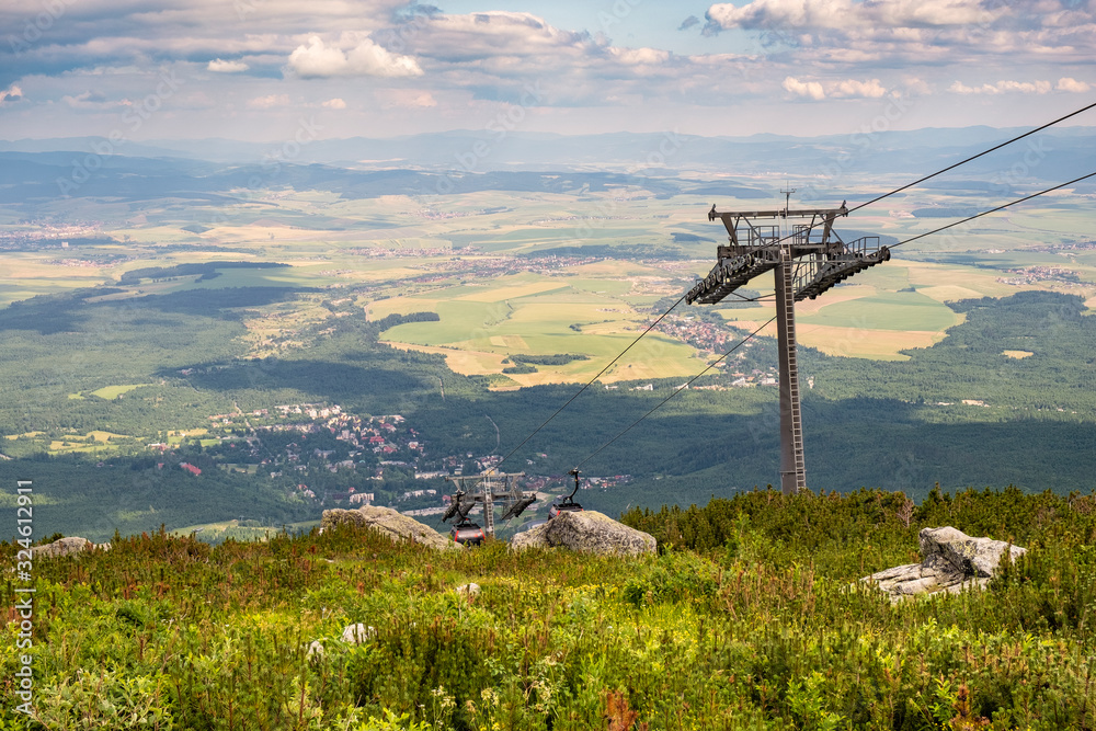 Panoramic view of the sub-Tatra lowlands beneath Skalnate Pleso high ...